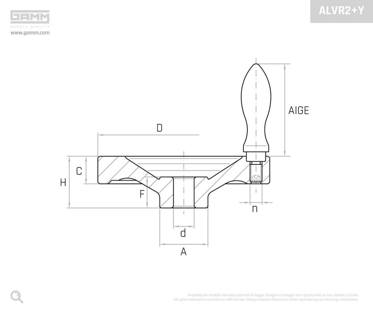 ALVR2+Y hub with smooth bore and aluminum ogival knob - GAMM